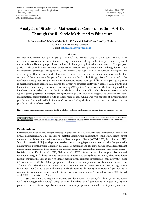 (PDF) Analysis of Students' Mathematics Communication Ability Through ...
