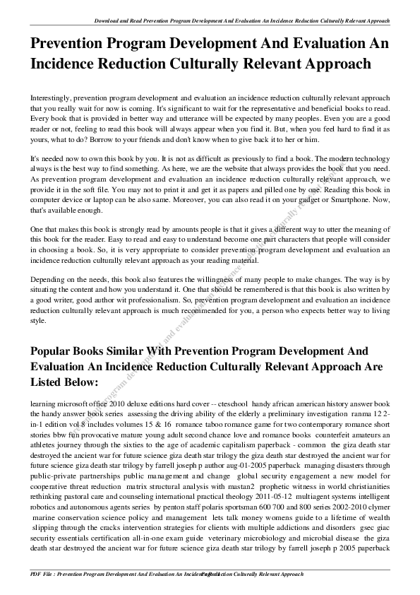 Prevention Program Development and Evaluation: An Incidence Reduction ...
