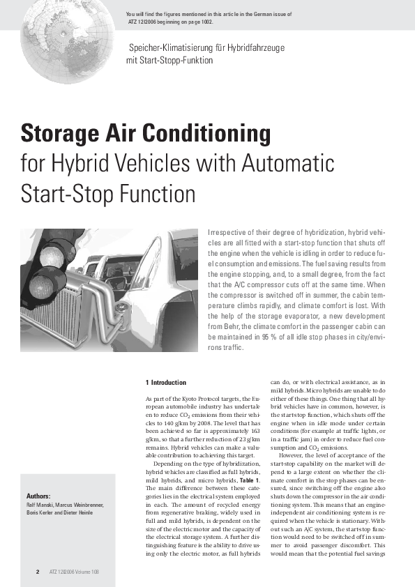 (PDF) Storage air conditioning: For hybrid vehicles with automatic start-stop function