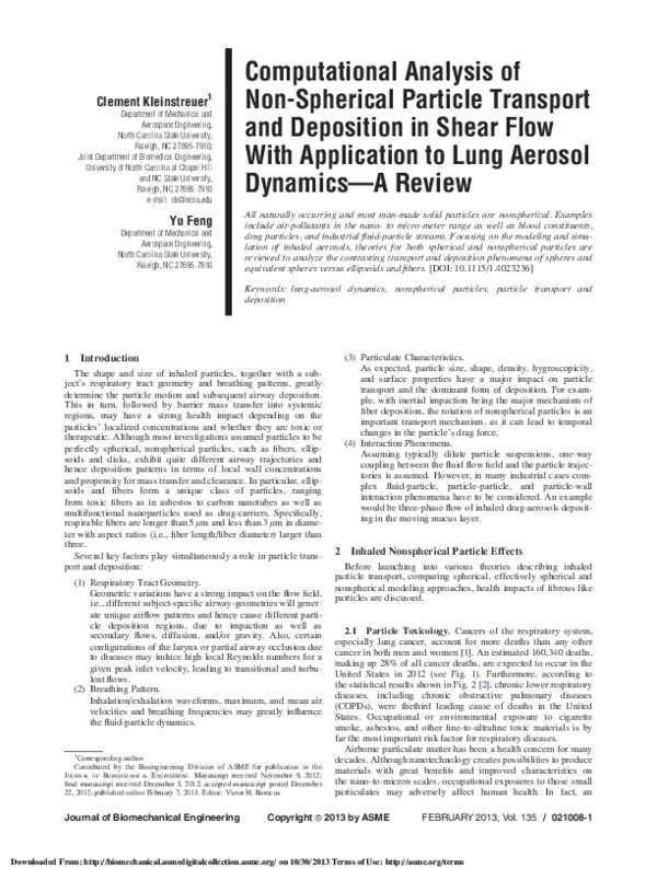 (PDF) Computational Analysis of Non-Spherical Particle Transport and Deposition in Shear Flow ...