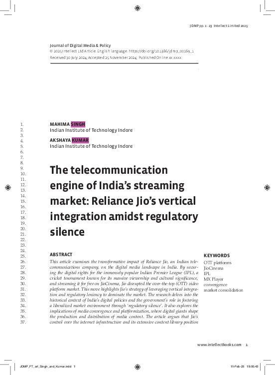 (PDF) The Telecommunication Engine of India’s Streaming Market ...