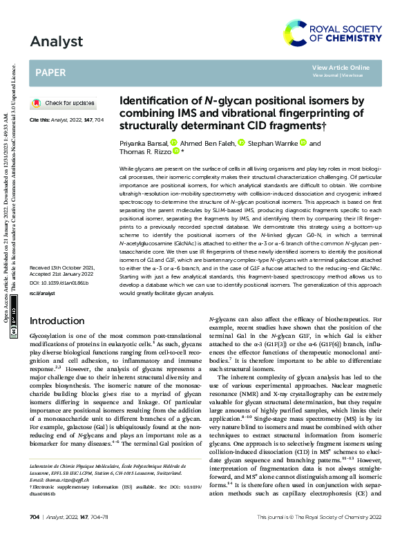 (PDF) Identification of N -glycan positional isomers by combining IMS ...