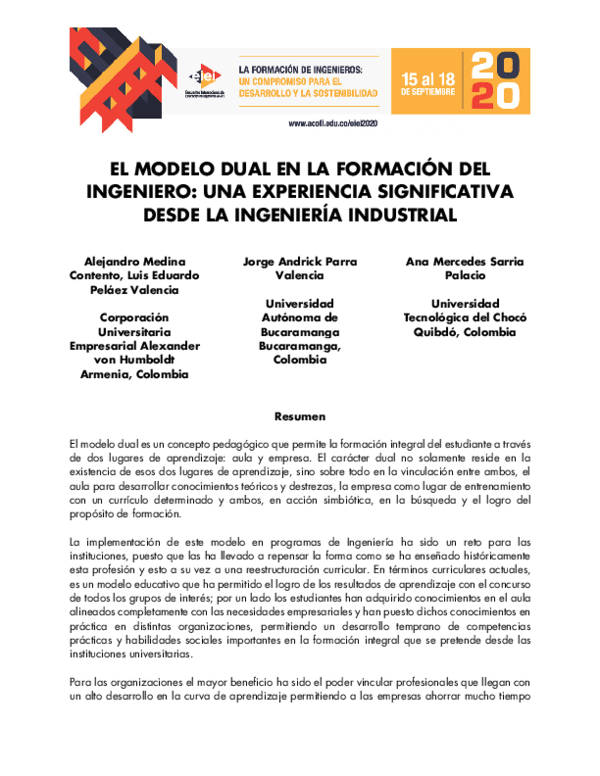 (PDF) El Modelo Dual en La Formación Del Ingeniero: Una Experiencia ...