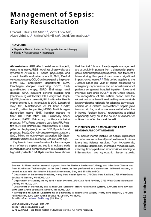 (PDF) Management of Sepsis: Early Resuscitation
