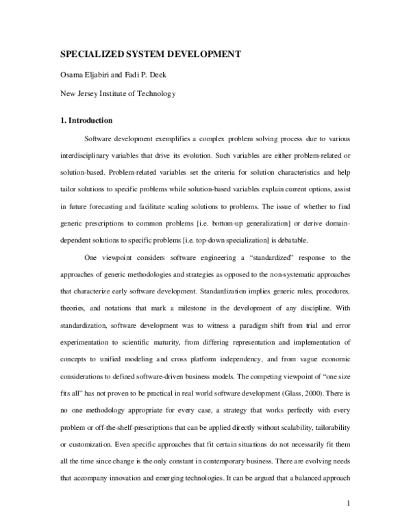 (PDF) Specialized System Development