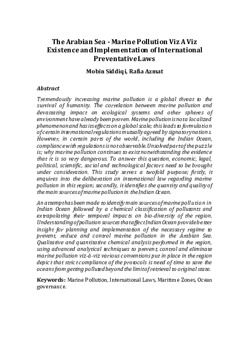 (PDF) The Arabian Sea – Marine Pollution Viz A Viz Existence and ...