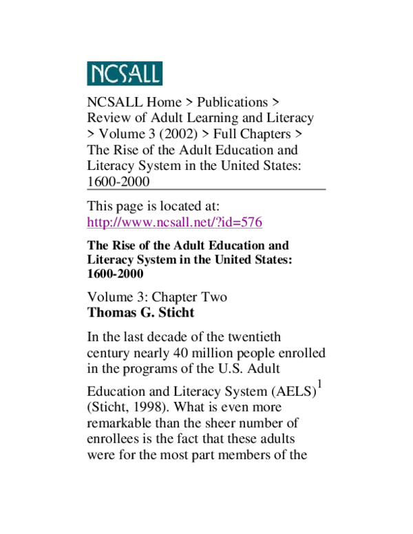(PDF) NCSALL Home > Publications > Review of Adult Learning and ...