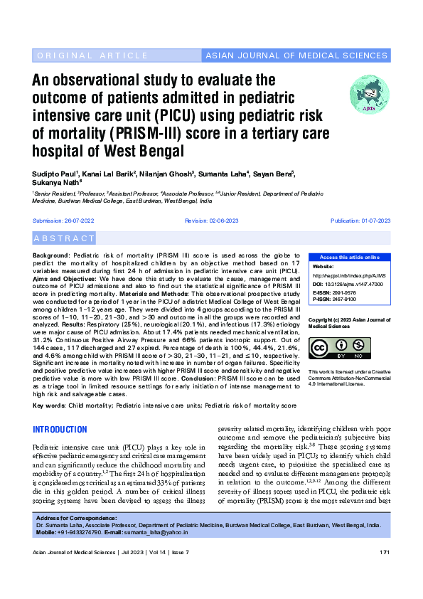(PDF) An observational study to evaluate the outcome of patients ...