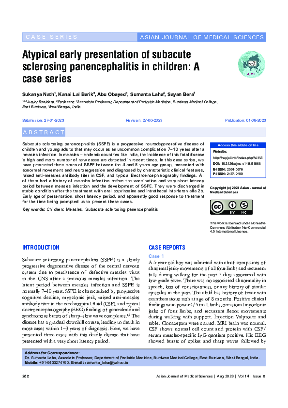 (PDF) Atypical early presentation of subacute sclerosing ...