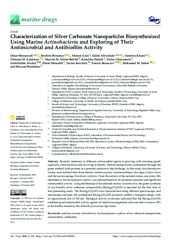 (PDF) Characterization of Silver Carbonate Nanoparticles Biosynthesized Using Marine ...