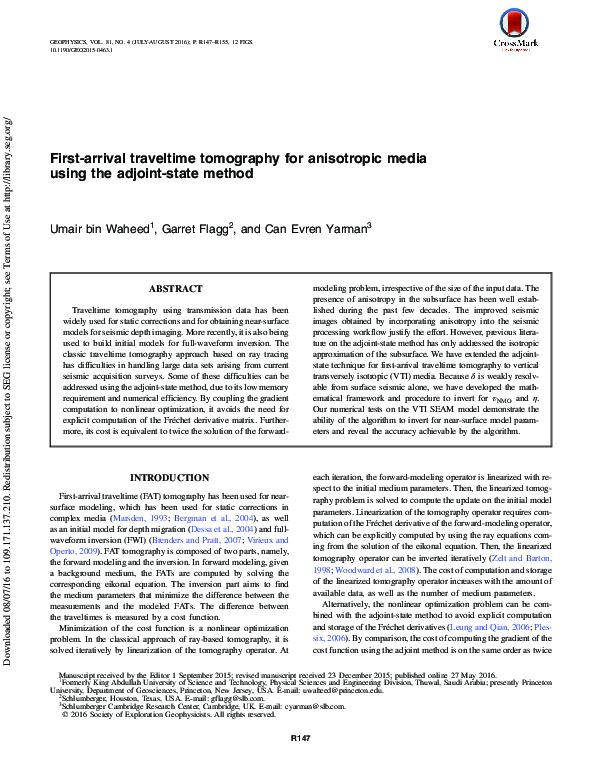 (PDF) First-arrival traveltime tomography for anisotropic media using ...