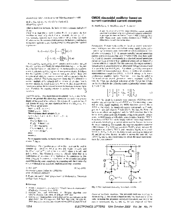 (PDF) CMOS sinusoidal oscillator based on current-controlled current ...
