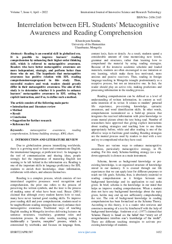 (PDF) Interrelation between EFL Students' Metacognitive Awareness and ...