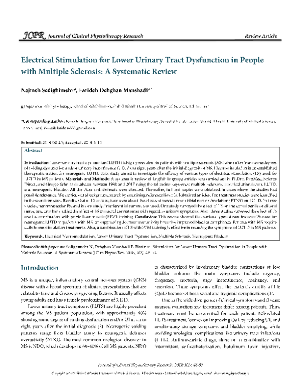 (PDF) Electrical Stimulation for Lower Urinary Tract Dysfunction in People with Multiple ...