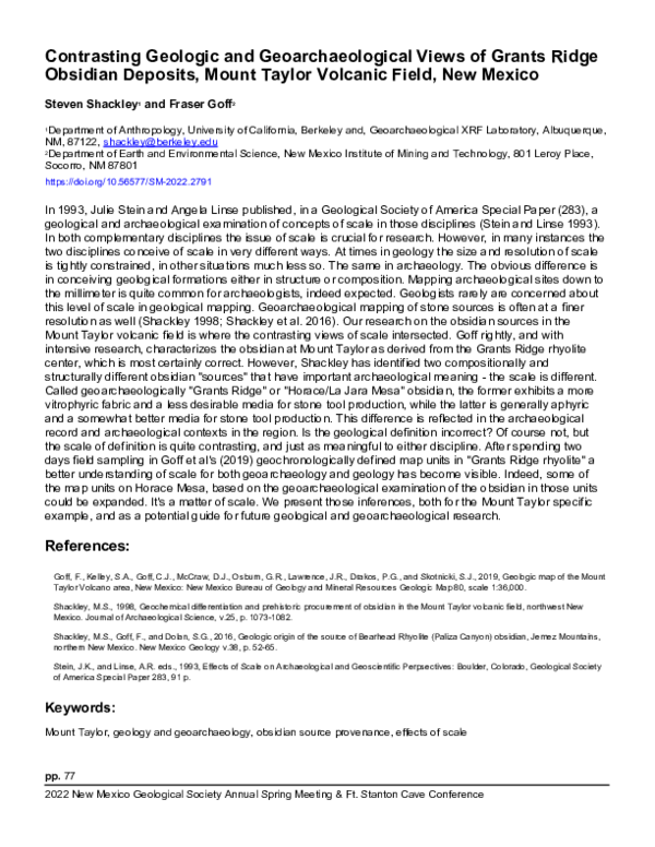 (PDF) Contrasting Geologic and Geoarchaeological Views of Grants Ridge ...