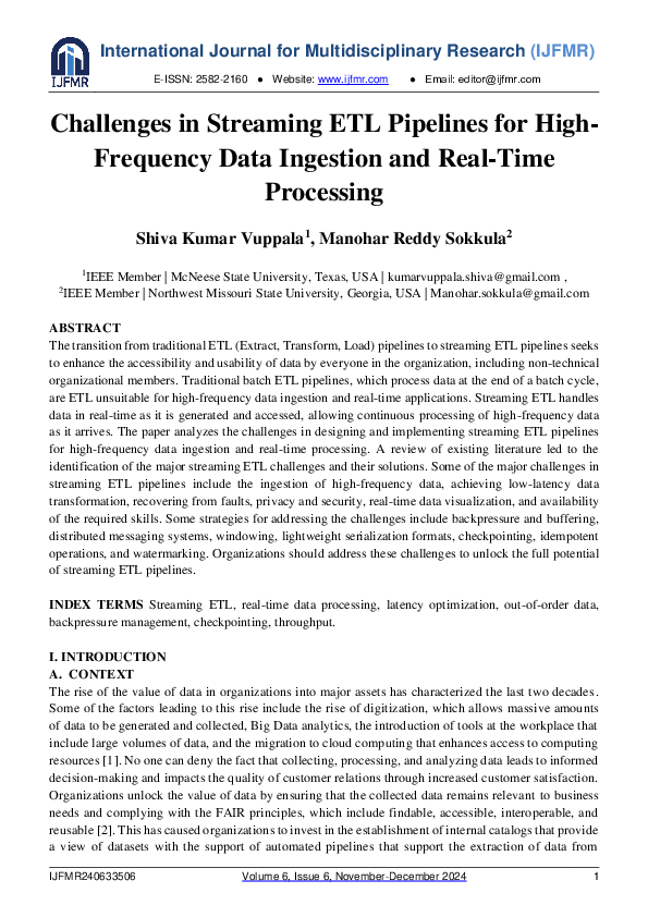 (PDF) Challenges in Streaming ETL Pipelines for High-Frequency Data Ingestion and Real-Time ...