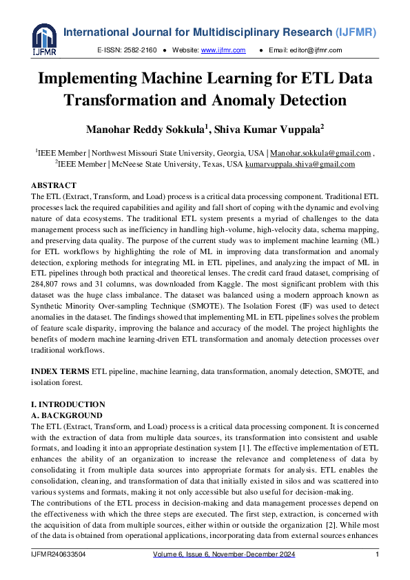 (PDF) Implementing Machine Learning for ETL Data Transformation and Anomaly Detection