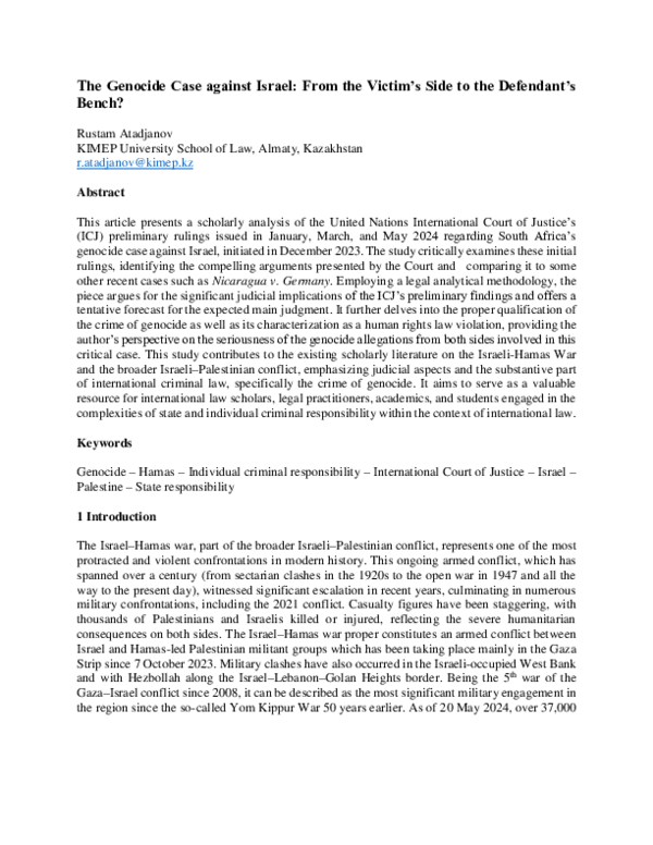 (PDF) The Genocide Case against Israel: From the Victim's Side to the ...