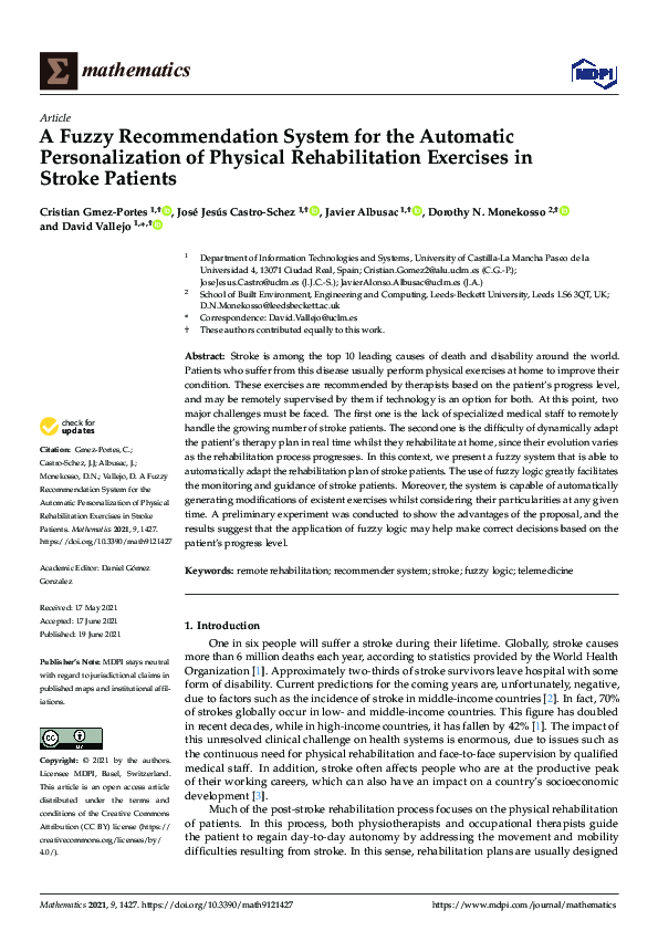 (PDF) A Fuzzy Recommendation System for the Automatic Personalization of Physical Rehabilitation ...