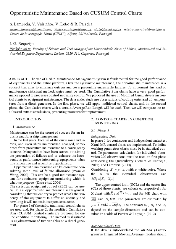 (PDF) Opportunistic maintenance based on CUSUM control charts
