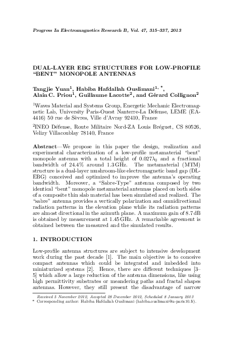 (PDF) Dual-Layer Ebg Structures for Low-Profile ``Bent'' Monopole Antennas
