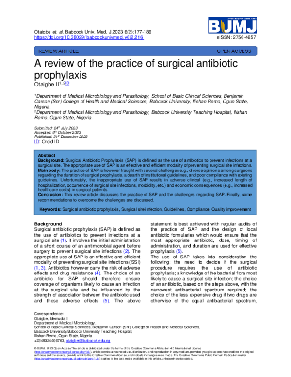 (PDF) A review of the practice of surgical antibiotic prophylaxis