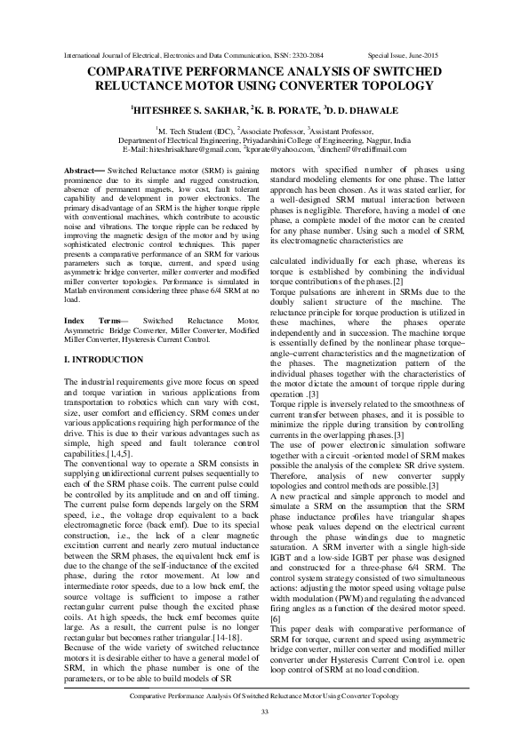 Comparative Performance Analysis Of Switched Reluctance Motor Using