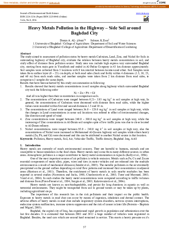 (PDF) Heavy Metals Pollution in the Highway – Side Soil around Baghdad City