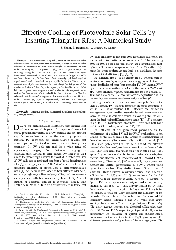 Effective Cooling Of Photovoltaic Solar Cells By Inserting Triangular ...