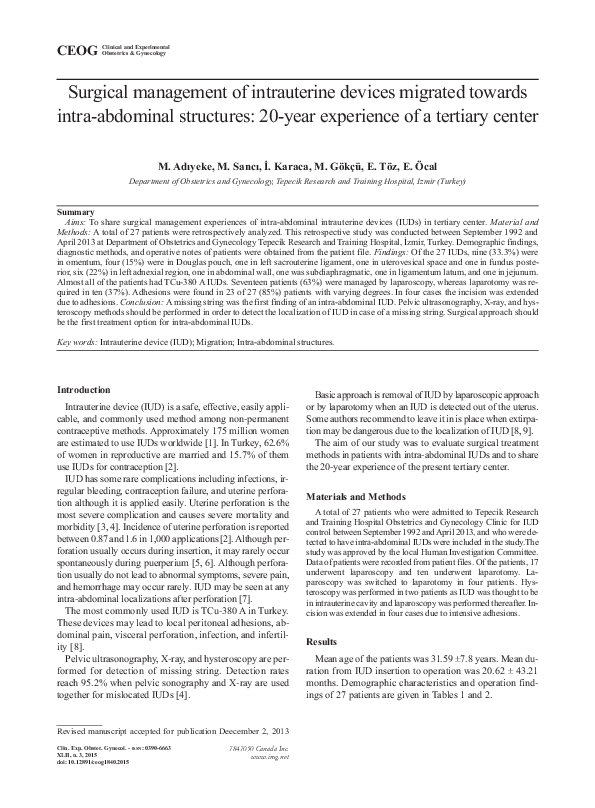 (PDF) Surgical management of intrauterine devices migrated towards ...