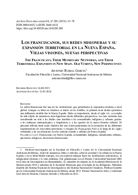 (PDF) Los franciscanos, sus redes misioneras y su expansión territoriaL ...