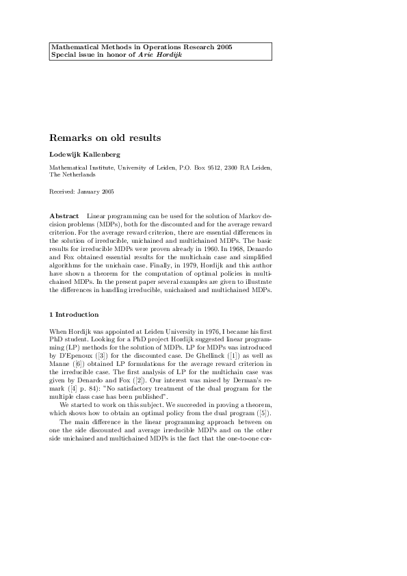 (PDF) Remarks on old results