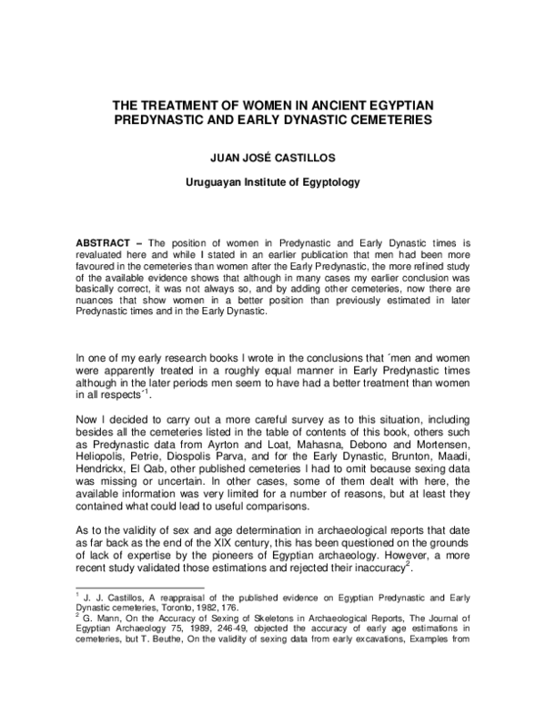 (PDF) The treatment of women in ancient Egyptian Predynastic and Early ...