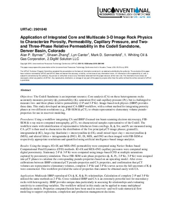Application of Integrated Core and Multiscale 3-D Image Rock Physics to ...