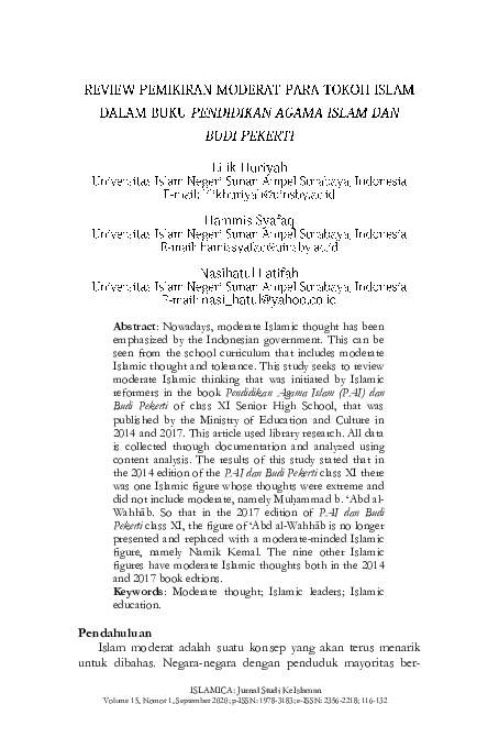 (PDF) Review Pemikiran Moderat Para Tokoh Islam dalam Buku Pendidikan ...