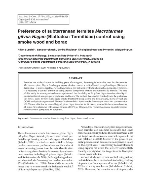 (PDF) Preference of subterranean termites Macrotermes gilvus Hagen ...