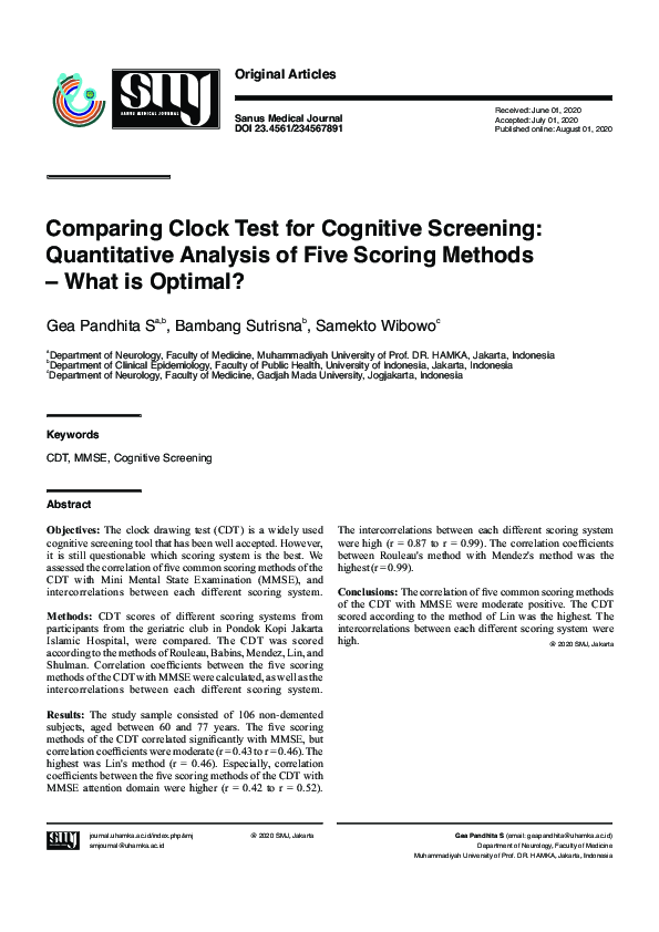 (PDF) Comparing Clock Test for Cognitive Screening: Quantitative ...
