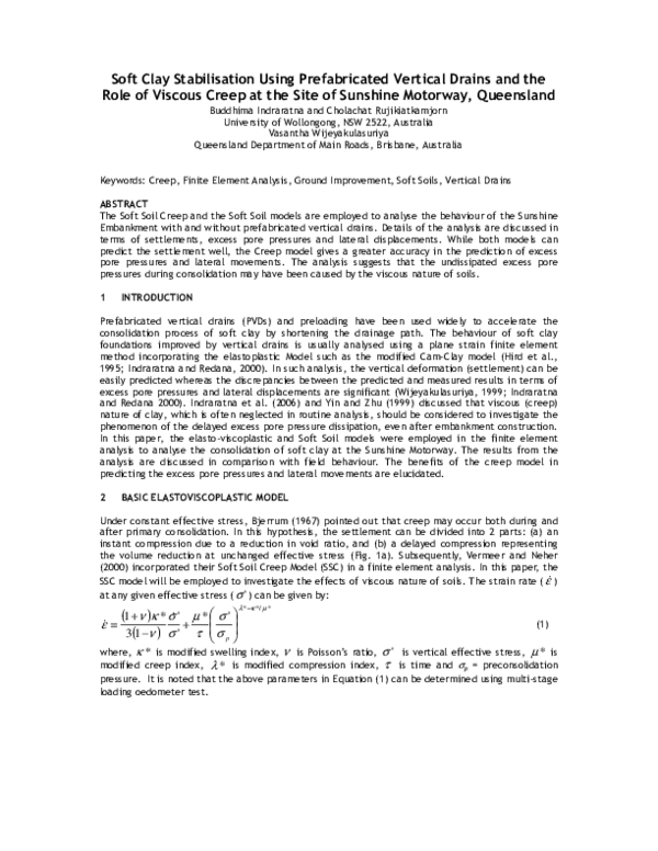 (PDF) Soft clay stabilisation using prefabricated vertical drains and ...