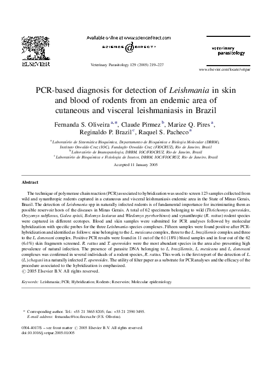 (PDF) PCR-based diagnosis for detection of Leishmania in skin and blood ...