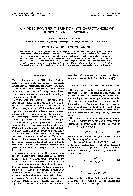 (PDF) A model for the intrinsic gate capacitances of short channel MOSFETs