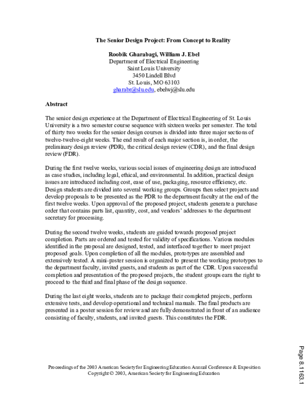 (PDF) The Senior Design Project: From Concept To Reality