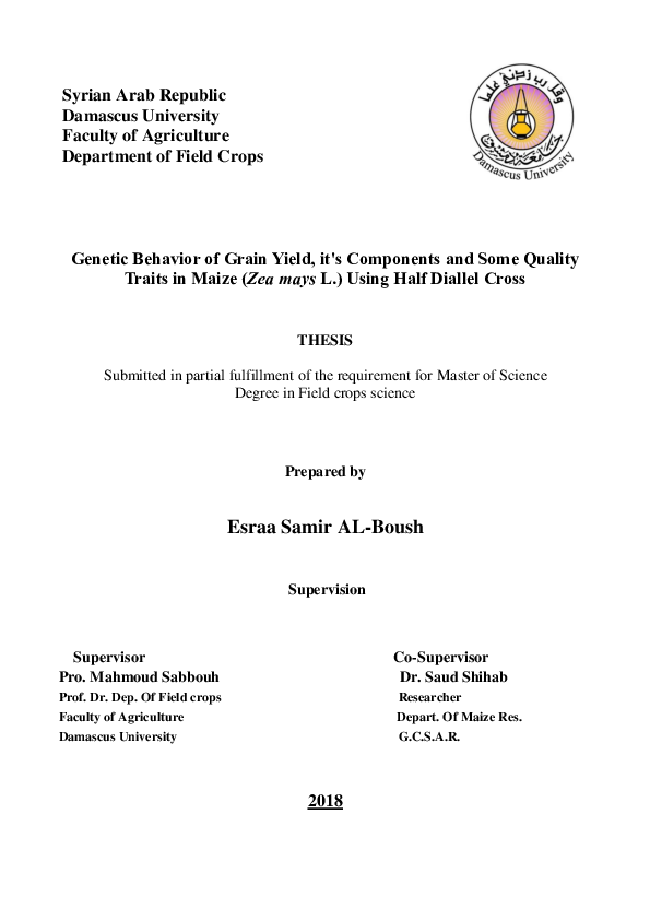 Genetic Behavior of Grain Yield, it's Components and Some Quality ...