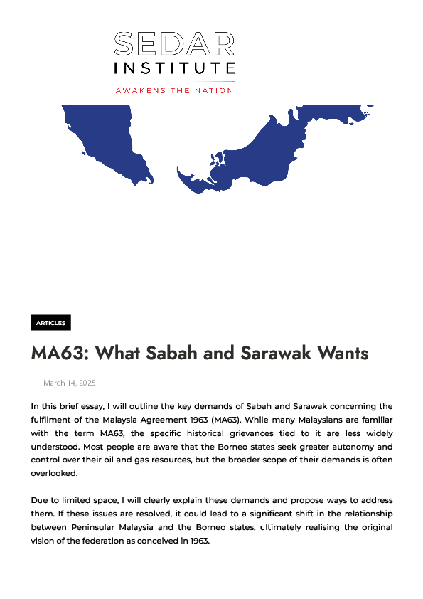 (PDF) MA63: What Sabah and Sarawak Wants