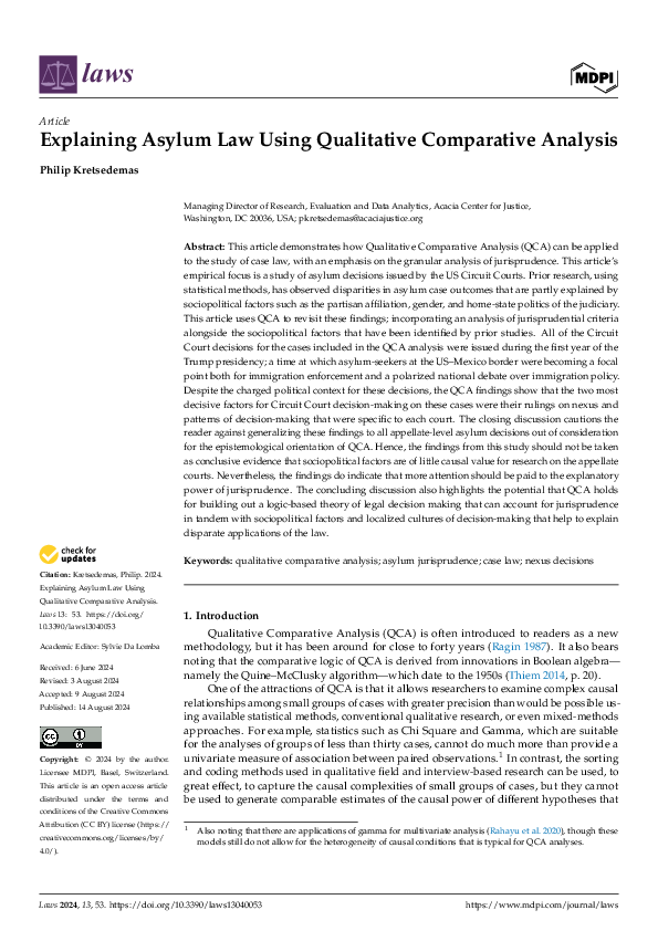 (PDF) Explaining Asylum Law Using Qualitative Comparative Analysis