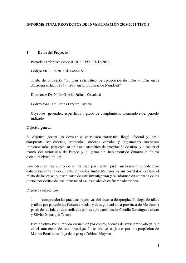 (PDF) INFORME FINAL PROYECTOS DE INVESTIGACIÓN 2019-2021 TIPO 1
