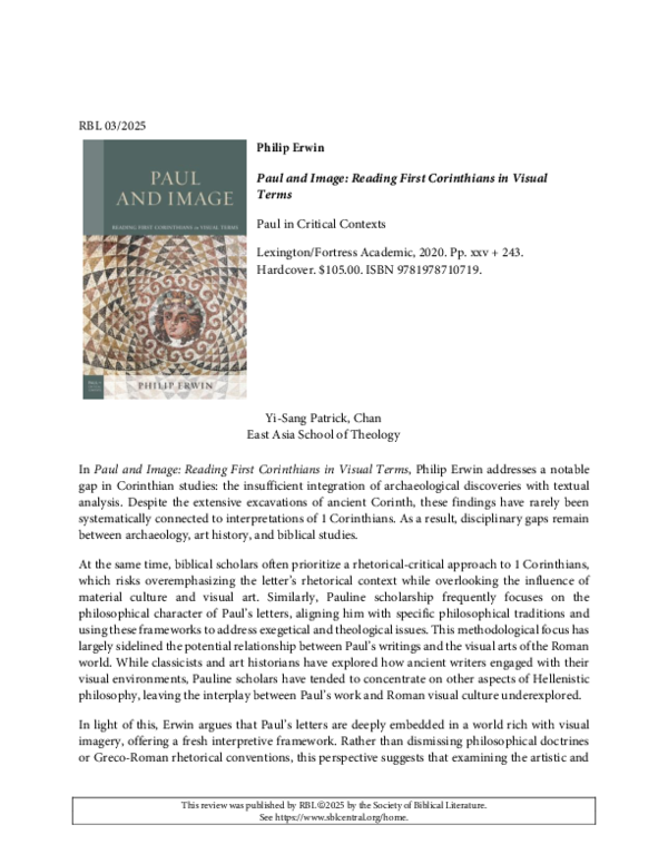 (PDF) Yi-Sang Patrick, Chan. Review of Philip Erwin, Paul and Image ...