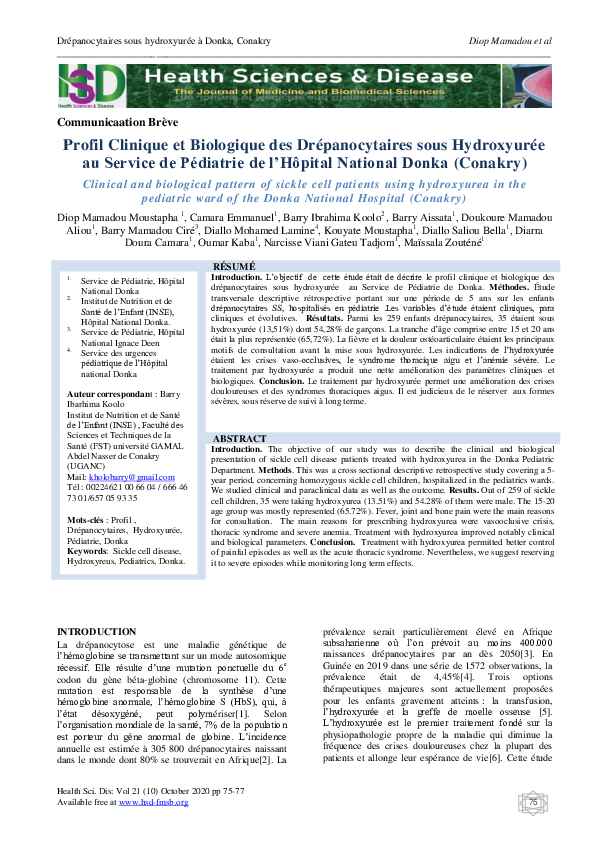 (PDF) Profil Clinique et Biologique des Drépanocytaires sous ...