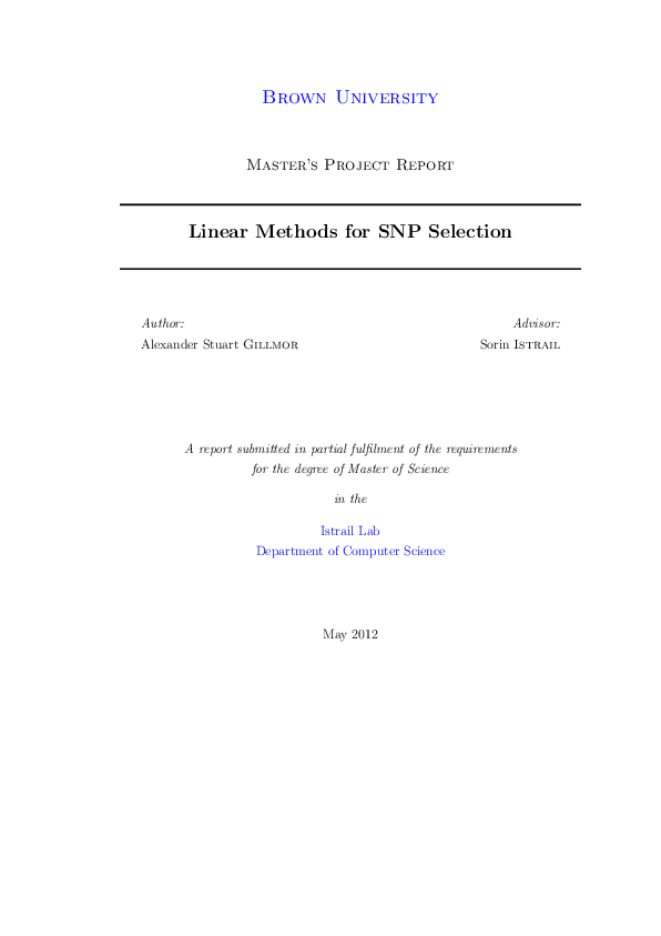 (PDF) Linear Methods for SNP Selection