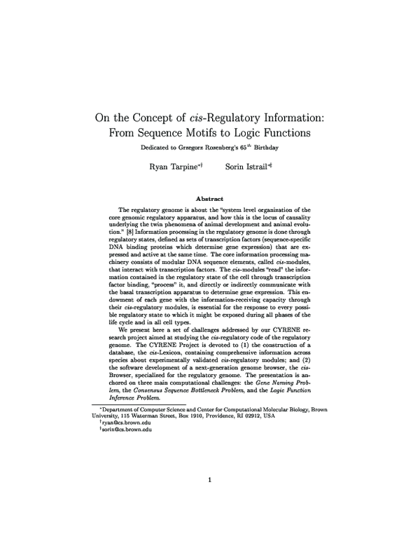 (PDF) On the Concept of Cis-regulatory Information: From Sequence ...