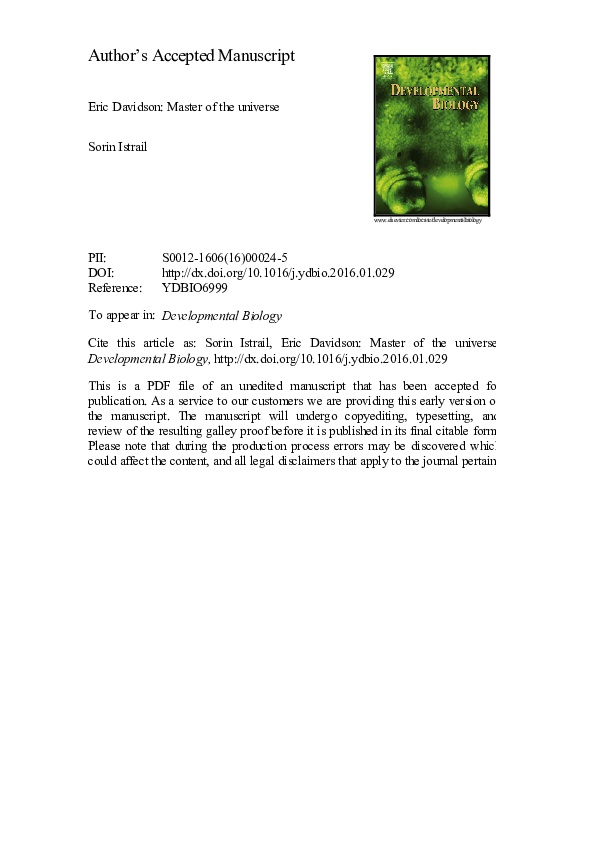 (PDF) Eric Davidson: Master of the universe